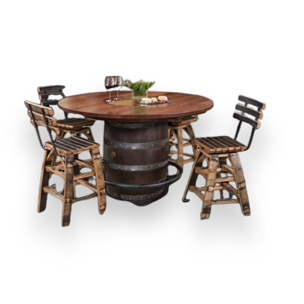 Barrel Bar Table And Stool with Back – Wood and Barrel